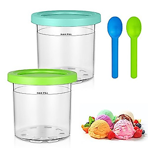 HOTUT Ninja Creami Containers,2 Pack Replacement Pints and Lids+2 Scoops Dishwasher Safe Compatible with NC301,NC300,NC299AMZ,CN305A and CN301CO Series Ninja Ice Cream Makers (Not Fit for NC501)