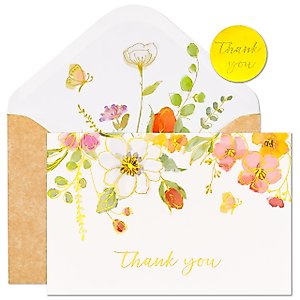 Crisky Wildflower Thank Cards with Envelopes 50 Pack bulk 4x6 Inch Kraft envelopes Flower Greeting Cards with Envelopes For Baby Shower, Wedding, Bridal Shower, Graduation