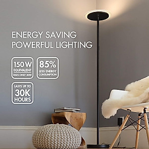 Tenergy Torchiere Dimmable LED Floor Lamp, Remote Controlled 30W (150W Equivalent) Standing Lamp, 90° Adjustable Top, Wall Switch Smart Outlet Compatible, Warm White Light