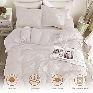 MUXHOMO Duvet Cover Queen Size - Beige Tufted Duvet Cover Set, Ultra Soft Boho Texture Bedding Set of 3 Pieces (1 Comforter Cover + 2 Pillowcases) with Double-Zipper Closure