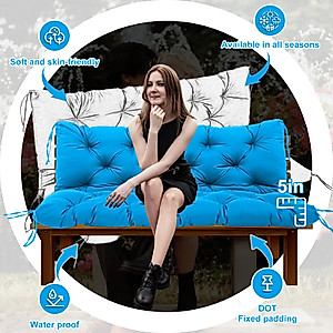 Porch Swing Cushions Waterproof Outdoor Swing Cushions 3 Seater Replacement with Backrest Thicken 5" Swing Bench Cushions Replacement for Outdoor Furniture Patio Lawn Garden (Lake Blue 60x40x5inch)