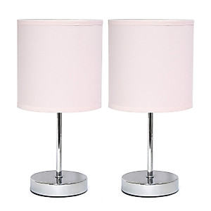 Simple Designs LT2007-BPK Chrome Mini Basic Table Lamp with Fabric Shade, Blush Pink