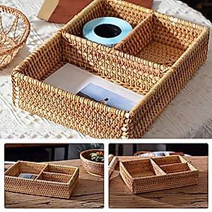 BESPORTBLE Rattan Basket Divided Woven Storage Case 3- Compartment Wicker Organizer