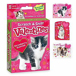 Peaceable Kingdom Scratch and Sniff Kitten Valentines - 28 Strawberry Scented Card Pack