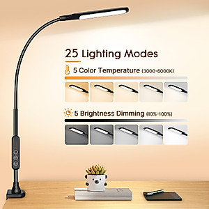 LED Desk Lamp/Clamp LED Lamp/Remote Control & Touch/Adjustable Flexible Gooseneck/Modern Stylish Multiple Setting Brightness and Color Bright Bulb/by Syrinx (Black)