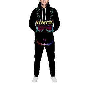 VYVAYOB Women's And Men's Halloween Hoodies Pant Set,3D Printing Hoodies Sweatshirt And Pants Suit Set-1-Large