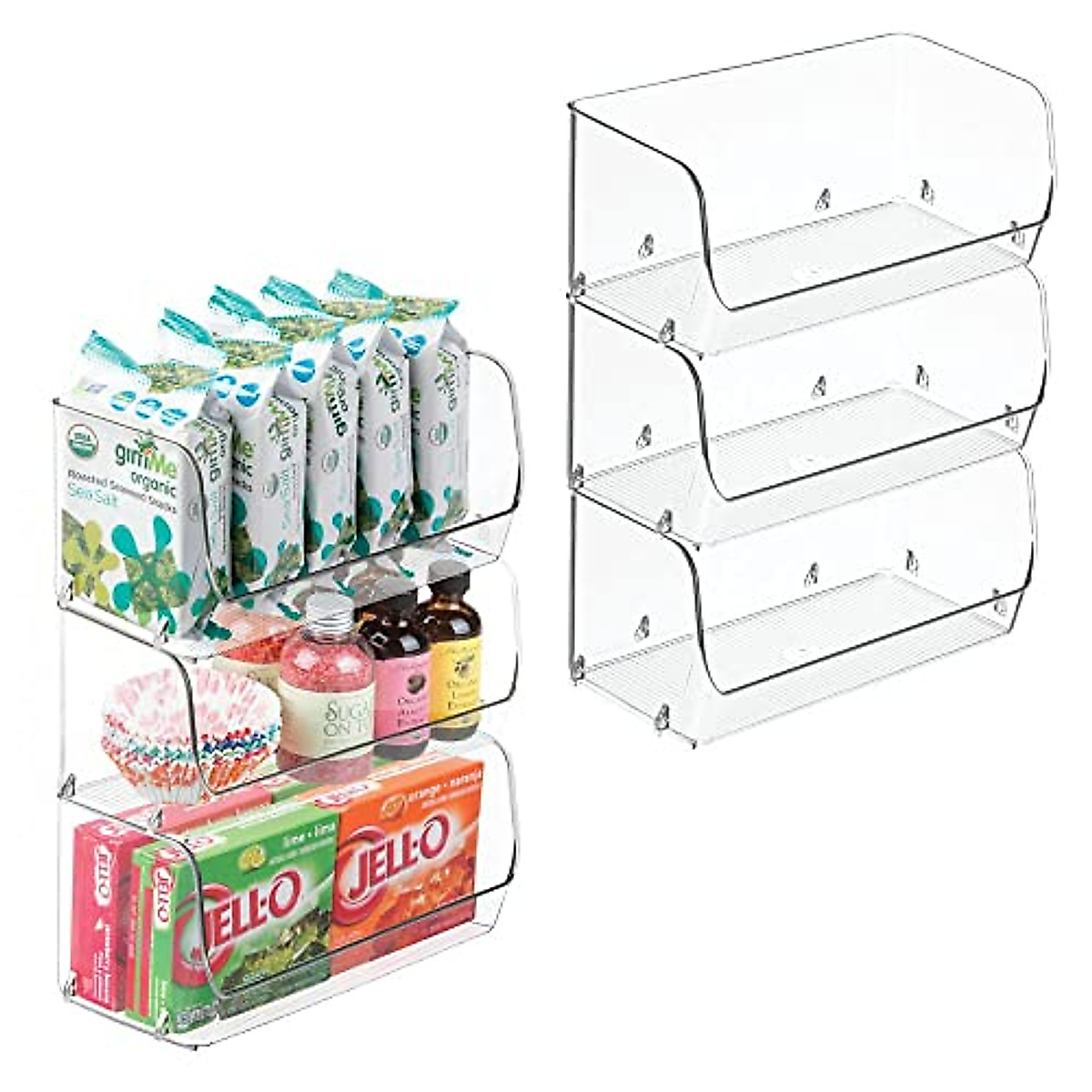 mDesign Small Stackable Plastic Food Storage Organizer Bin with Open Front for Refrigerator, Freezer, Cupboard, Cabinet, and Pantry Shelf Organization - 7" Wide - Ligne Collection - 6 Pack - Clear