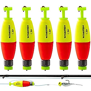 THKFISH Fishing Bobbers 5PCS EVA Foam Floats Red/Yellow Snap-On Spring Fishing Buoy Weighted Snag On Cigar Float for Crappie 3in