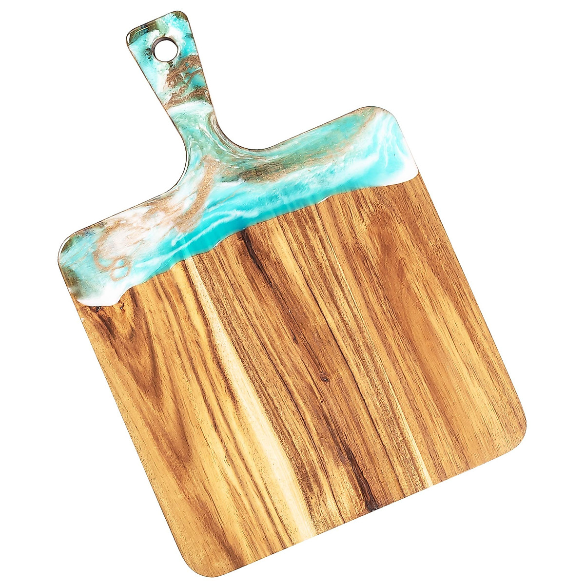 Large wooden charcuterie Board, Paddle 11.5 in x 11.5 in plus 5in Handle, Serving Platter, Cheese Board and Knife Set in Gift box. Charcuterie board, Handmade Ocean themed Epoxy Resin