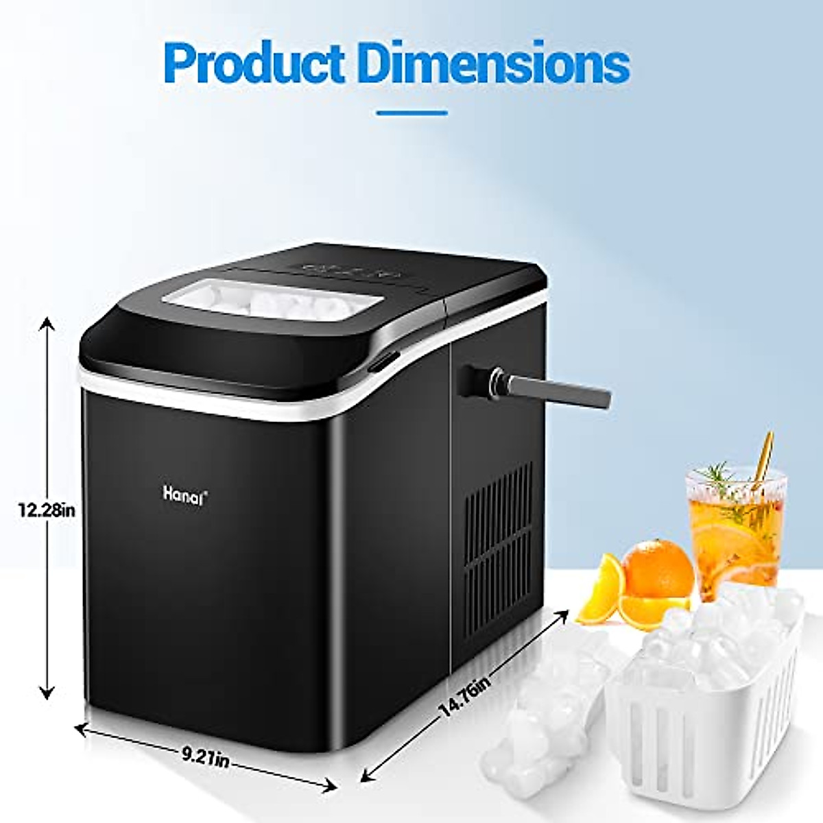 Ice Makers Countertop,Protable Ice Maker Machine with Handle,Self-Cleaning Ice Maker, 26Lbs/24H, 9 Ice Cubes Ready in 6-8 Mins, for Home/Office/Kitchen Black WANAI