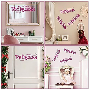 MEFOSS 4 PCS Pink Princess Wall Stickers Princess Sign for Door Girls Room Décor 16"×6" Removable Peel and Stick Vinyl Stickers for Girls Bedroom Baby Crib Nursery Room Home Decorations