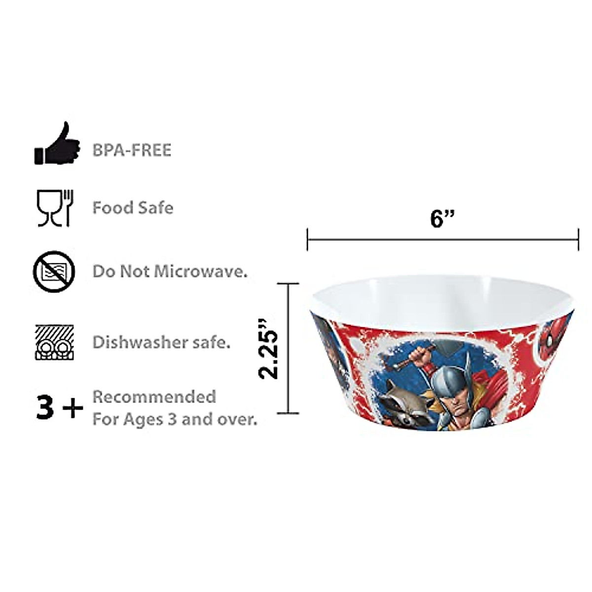 zak! Marvel Universe - 5-Piece Dinnerware Set - Durable Plastic & Stainless Steel - Includes Water Bottle, 8-Inch Plate, 6-Inch Bowl, Fork & Spoon - Suitable for Kids Ages 3+