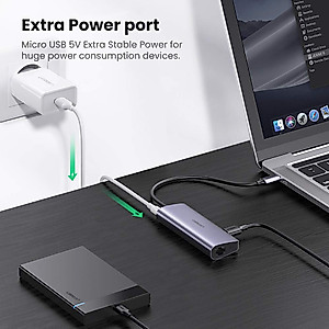 UGREEN USB C Hub Type C to 3 Port USB 3.0 Dock with Gigabit Ethernet Adapter Micro USB Power Compatible with MacBook Pro Air Mac Mini Dell XPS Chromebook Pixel Surface Book 2 Samsung S10 S9 Plus S8