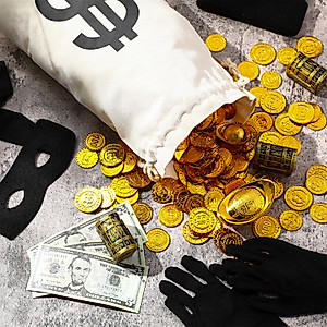 Ramede 32 Pcs Halloween Costume Set, Include Dollar Sign Canvas Bags, Robber Mask, Knit Beanie, Black Robber Gloves for Halloween Outfit Cosplay Bandit Burglar Theme Party Supplies