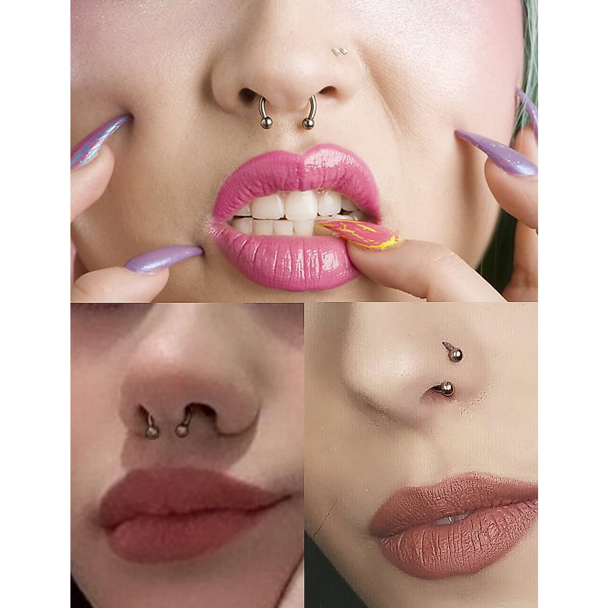 Vsnnsns 16G G23 Titanium Septum Rings Nose Rings Hoop Horseshoe Rings Septum Piercing Jewelry Helix Daith Cartilage Tragus Earrings Lip Eyebrow Rings Piercing Jewelry for Women Men 8mm 10mm 12mm 6pcs