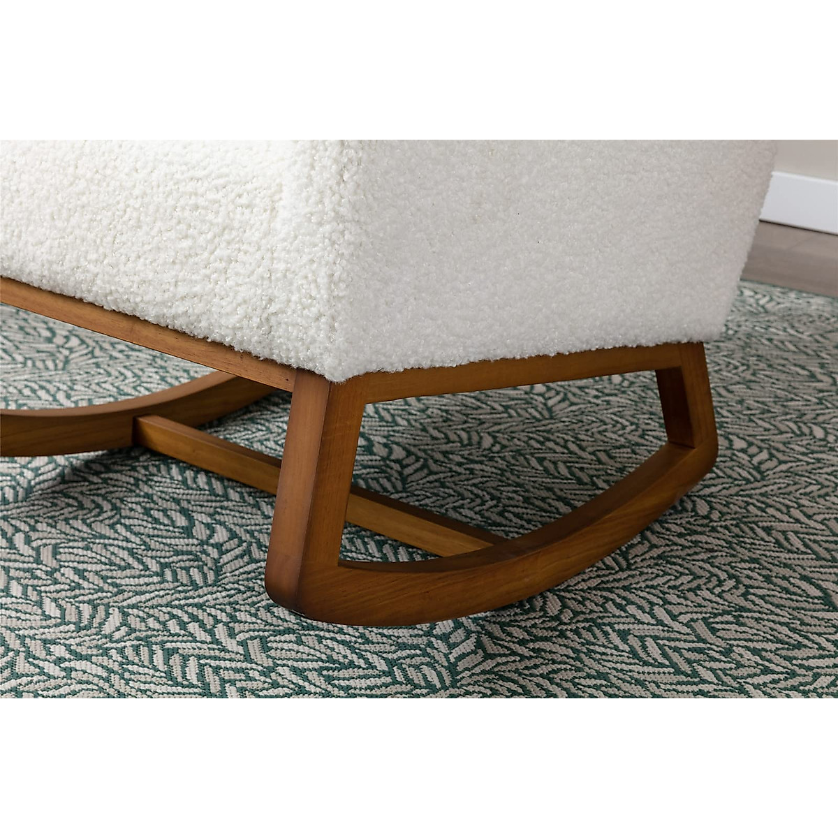 Pannow Upholstered Rocking Chair Mid-Century, Modern Nursery Rocking Armchair, Upholstered Tall Back Accent Glider Rocker with 2-Side Pocket for Bedroom Living Room Lounge (White Teddy)