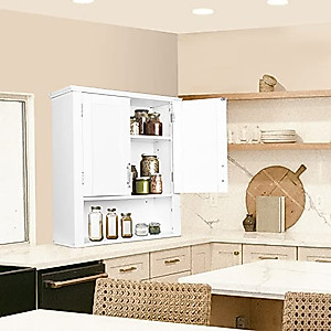 ZenStyle Bathroom Wall Cabinet Over The Toilet, White Medicine Cabinet with 2 Doors and Adjustable Inner Shelves, for Bathroom, Living Room