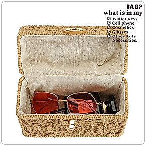 So'each Women's Handbag Wicker Square Crossbody Rattan Bag Boho Crossbody Bag Beige