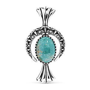 American West Jewelry Sterling Silver Women’s Pendant Enhancer Green Turquoise Gemstone Squash Blossom & Naja Crescent Moon Design