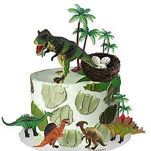 Dinosaur Cake Toppers with Dinosaur Eggs Leaves Trees Cake Decorations for Birthday Party Dinosaur Theme Party
