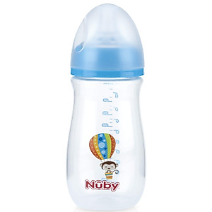 Nuby Wide Neck Bottle with Anti-Colic Air System, Colors/Prints May Vary, 1 Pack of 1 Bottle