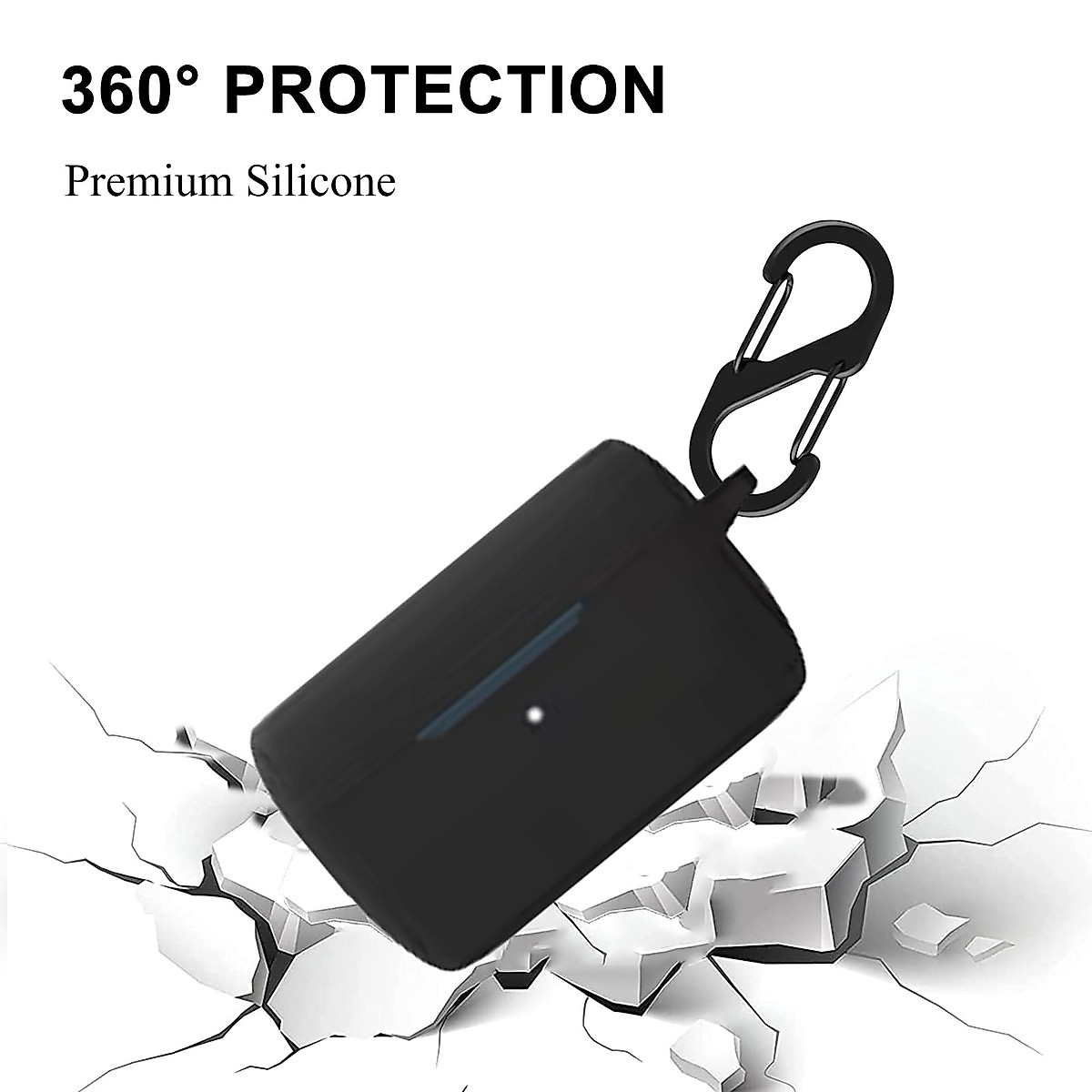 VAEKNVG Silicone Case Compatible with Jabra Elite 3, Shockproof Protective Earbuds Case with Carabiner Accessories(Black)