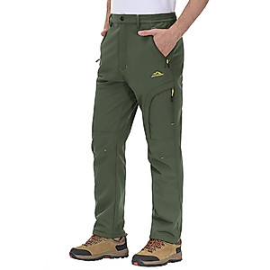 MAGCOMSEN Hiking Pants Mens Winter Pants Thick Pants Camping Pants Fleece Lined Pants Snow Pants Men Green