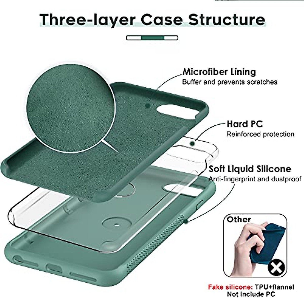 LeYi for iPhone 8/7/6s/6 Case with Stand & 2 Glass Screen Protectors - Green Liquid Silicone Shockproof Cover for Women, Girls, Boys