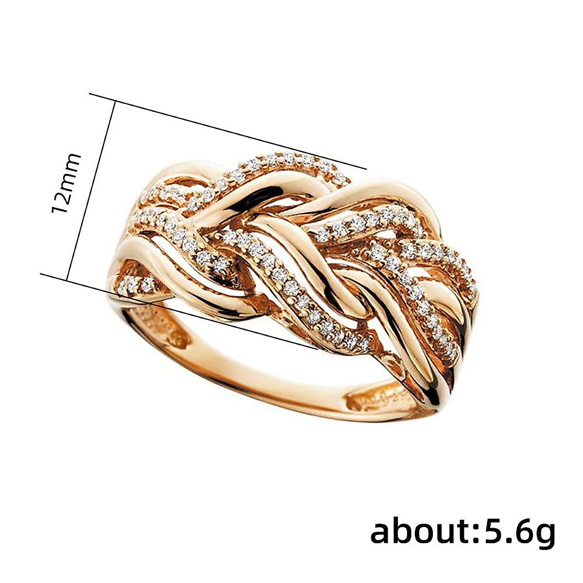 DCFSHEE Fashion Celtic Knot Rings, Line WideTwisted Knot Ring 18k Yellow Gold Plated Half Infinity Band Statement Rings (US size 8)