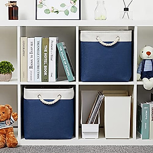 Temary Storage Baskets for Shelves, 2 Pcs Fabric Storage Bins Empty Gift Baskets for Organizing Clothes, Toys, Books, Decorative Basket with Rope Handles (White&Blue,16Lx12Wx12H Inches)