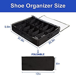 Surblue Under Bed Shoe Organizer Storage Bag with Transparent Skylight and Zippered,36 Pairs,Black 3 PCS