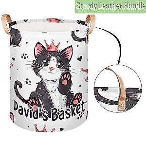 Personalized Laundry Basket, Custom Gift Laundry Hamper, Collapsible Nursery Waterproof Laundry Baskets, Dirty Clothes Toy Hamper with Handles Princess Cats Pattern