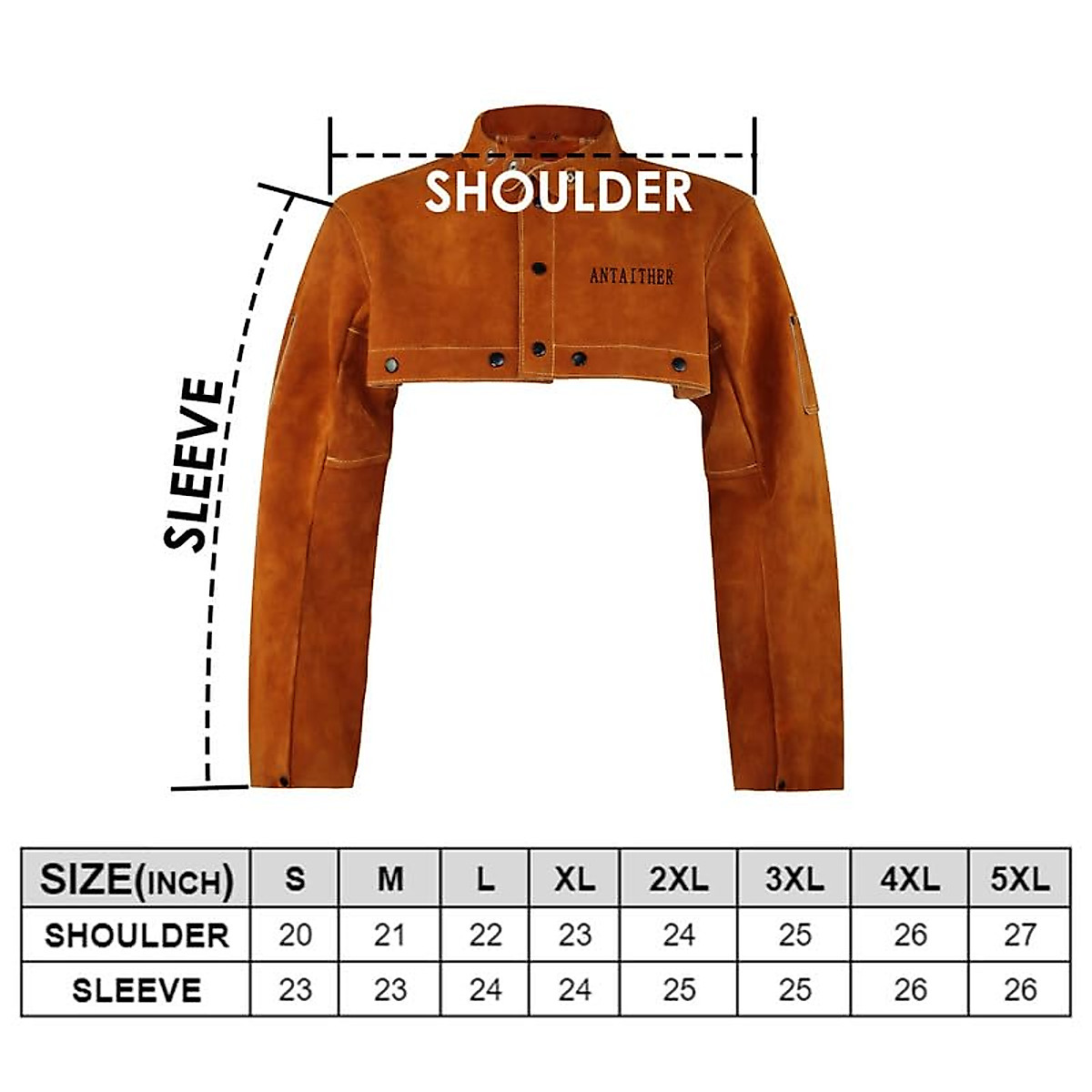 ANTAITHER Split Cowhide Leather Welding Cape Sleeve - Superior Heat & Flame Resistance for Heavy-Duty Protection (M)