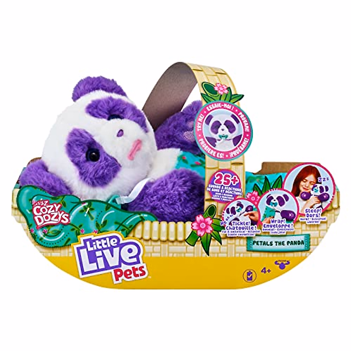 Little Live Pets - Cozy Dozys: Petals The Panda | Interactive Plush Toy Panda. 25+ Sounds and Reactions. Magical Eye Movement. Blanket, Pacifier for Kids Ages 4+