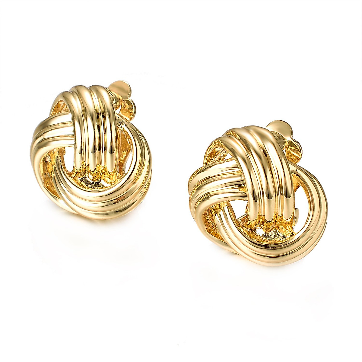Yoursfs Knot Clip on Earrings for Women 18k Yellow Gold Plated Three Knot Clip On Statement Earrings 18MM