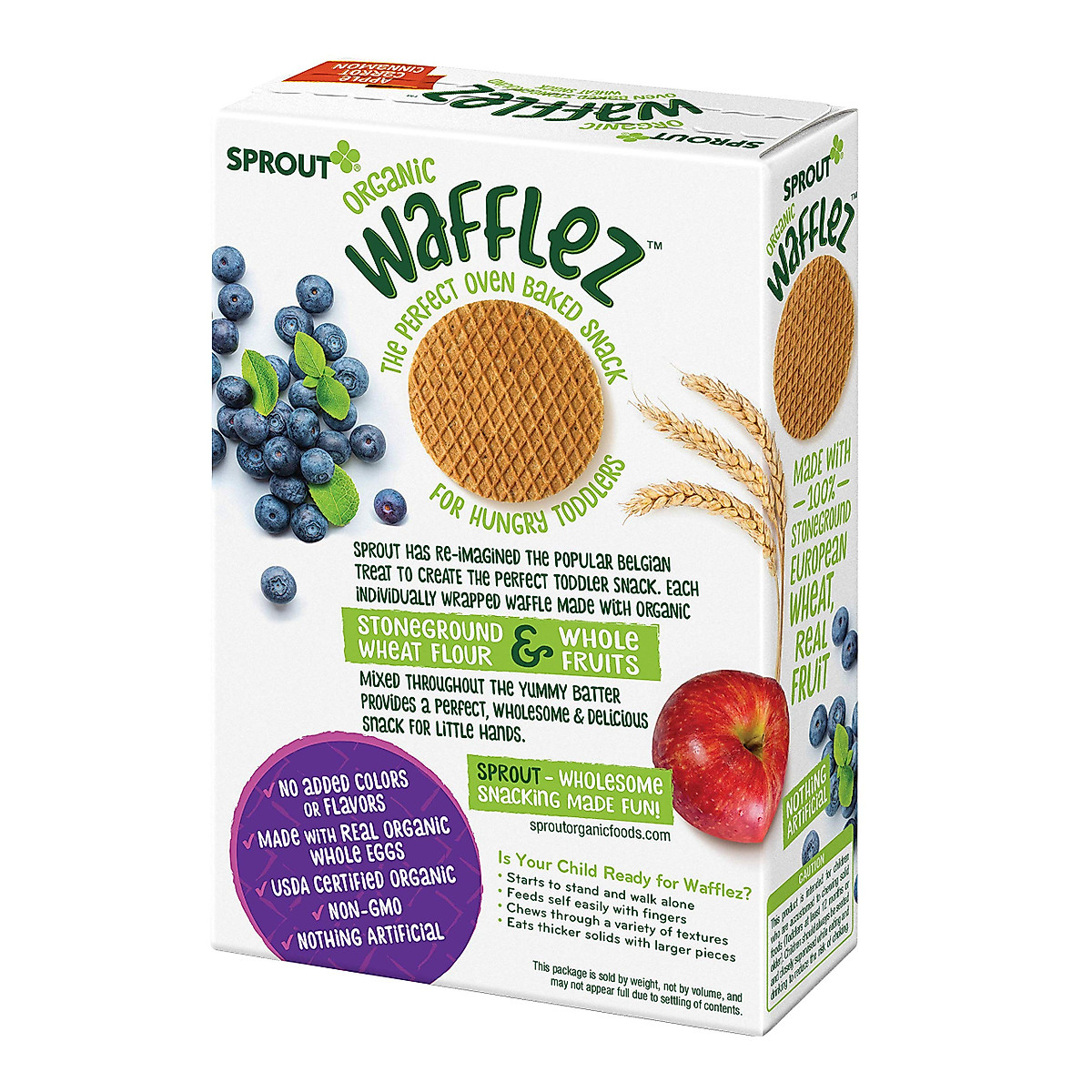 Sprout Organic Baby Food, Stage 4 Toddler Snacks, Blueberry Apple Wafflez, Single Serve Waffles 5 Count(Pack of 10)