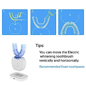 Electric Ultrasonic Toothbrush,360 Automatic Toothbrush,360 Sonic Electric Toothbrush,U Shape Automatic Toothbrush Home Travle use (White) (White)