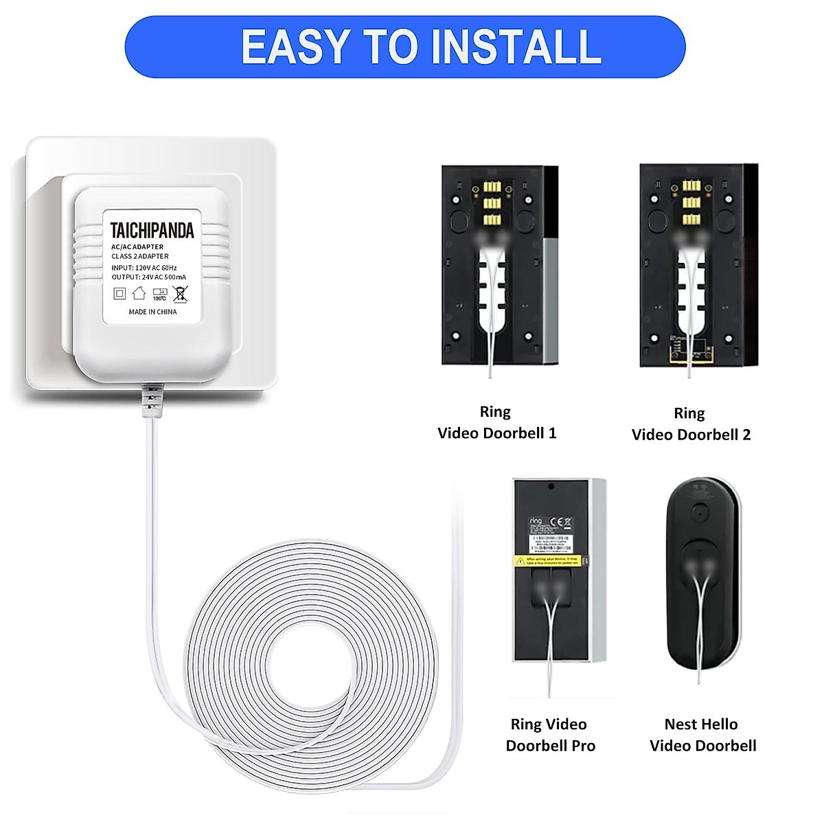 24 Volt Transformer, C Wire Adapter for Nest Honeywell Ecobee and Sensi Thermostat, Doorbell Transformer Compatible with Wyze Video Doorbell
