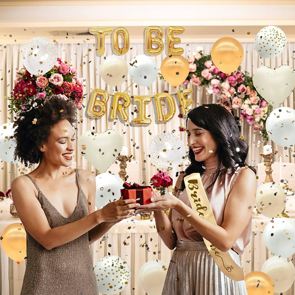 Generic Bride to be Decorations for Bridal Shower Bachelorette Party Pearly White Champagne Gold Includes Balloons Sash Cake Topper Photo Props Tablecloths and More