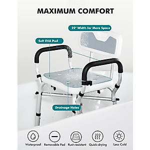 VFAUOSIT Shower Chair for Inside Shower, FSA/HSA Eligible 6-Height (550 lb) Shower Chair for Elderly and Disabled with Arms and Back, Shower Seats for Adults with Shower Bag, Bath Chairs for Seniors