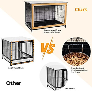 Arlopu 44.1/38.6/29.1 Large Dog Crate Furniture, Side End Table, Mordern Kennel, Wooden Heavy-Duty Dog Cage, Dog House, Indoor End Table, Night Stand,w/Removable Tray, Double-Door, 3mm(Dia) Wire