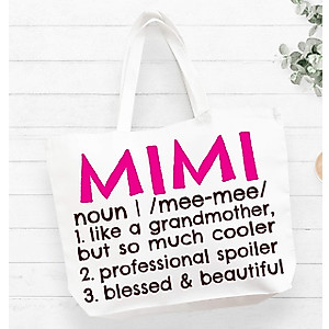 COCOVICI Mimi Tote Bag | Mimi Definition Tote Bag | Grandma Gifts | Mimi Gifts | Mimi Christmas Gift | Christmas Gift from Grandkids (Mimi Definition Pink/Black Font)