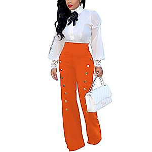 PINSV Women's Stretchy Bootcut Pull On Dress Pants Business Casual Work Pants Orange L