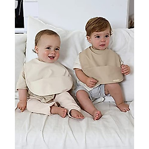 WILLOW + SIM Waterproof Baby Bibs for Baby boy - Better than Silicone & Plastic - Toddler Bibs with Food Catcher - Baby bibs for boys, Feeding bib for Babies and Infants - No Sleeve - Irish Cream