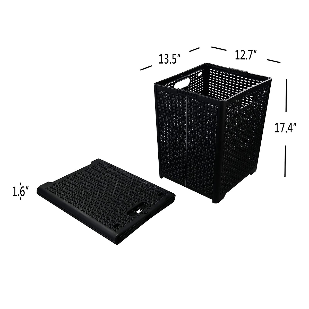 Ucake 42 L Plastic Storage Basket, Folding Laundry Hamper, Black, 2 Packs