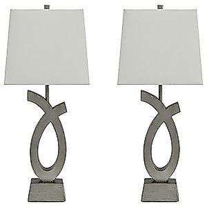 Signature Design by Ashley Amayeta Modern 28" Art Sculptured Design Table Lamp, 2 Count, Silver
