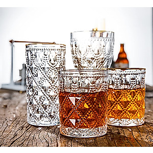 Yesland 6 Pack Drinking Glasses - 12 Oz Vintage Water Glasses Hobnail Glasses Drinking Set Clear Romantic Glassware for Juice, Cocktail, Whiskey, Beverages, Beer