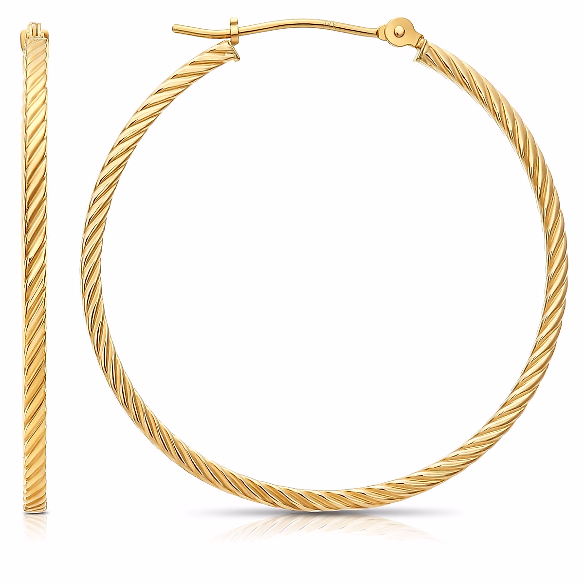 14k Yellow Gold Twisted Square Tube Hoop Earrings (35mm - 1.4'')…