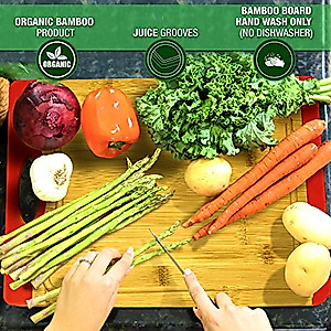 Organic Bamboo and Plastic Cutting Boards for Kitchen (2 Piece Set), Featuring Juice Grooves, Non-Slip, Grip on Granite Counter, Double Sided Chopping Board, BPA Free, by PandPal