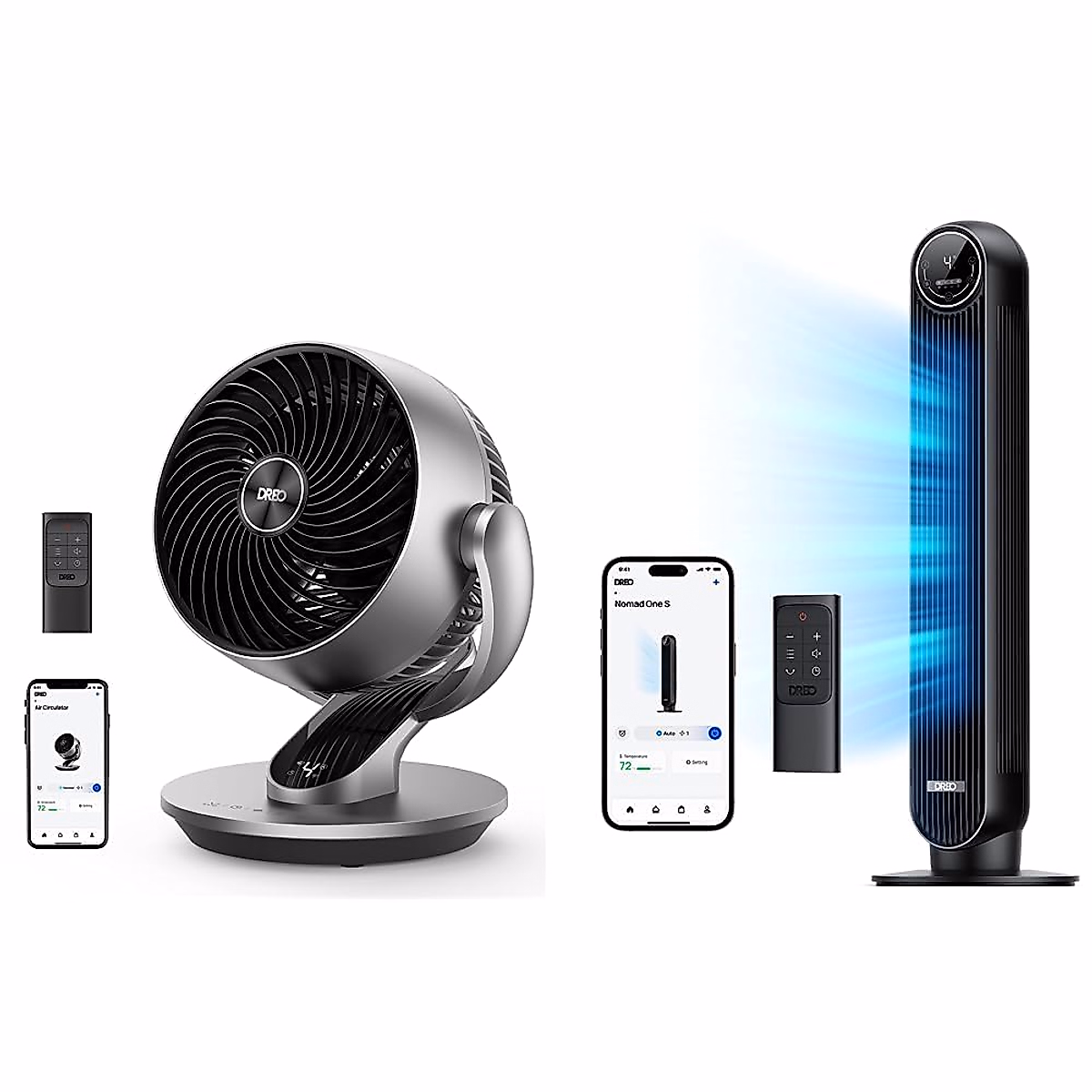 Dreo Smart Desk Fan for Bedroom, Powerful 70 ft Whole Room Air Circulator Fan & Tower Fan with Remote, Smart Oscillating Quiet Fans for Bedroom